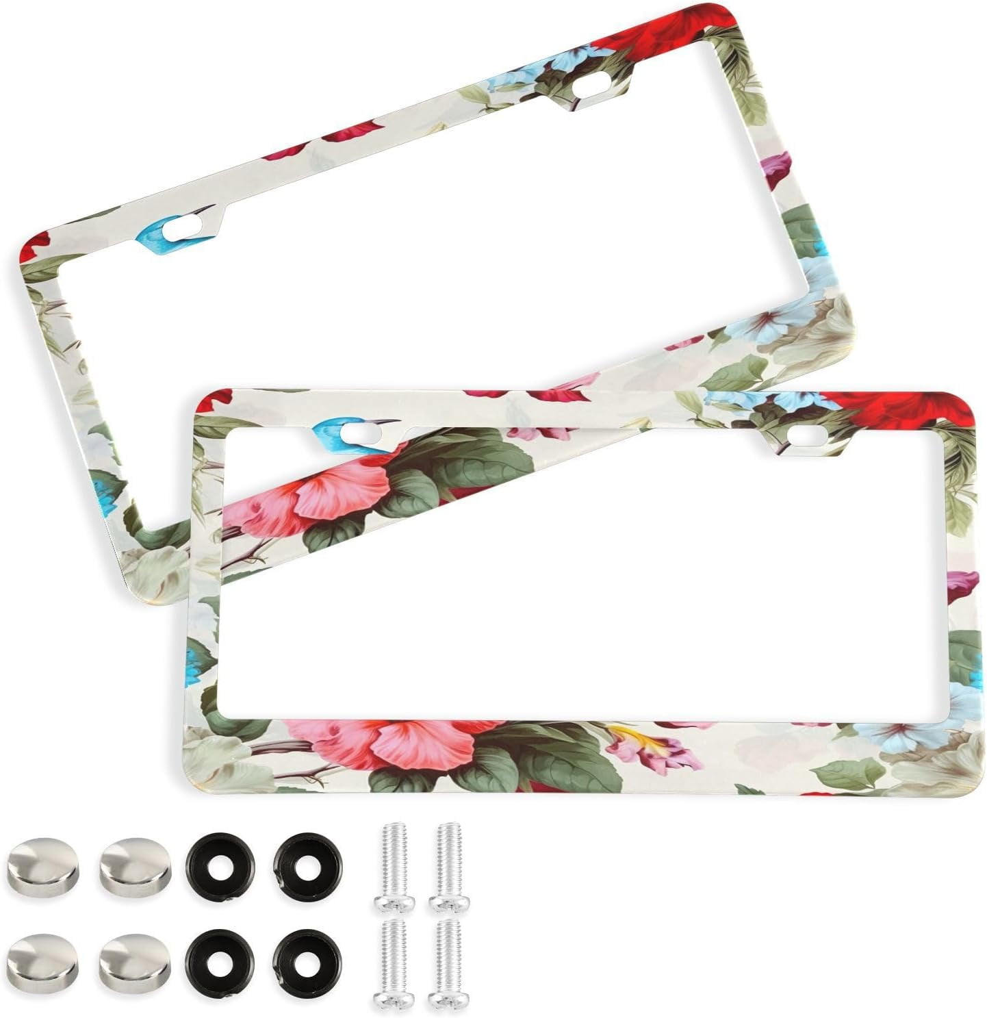 GZHJMY Hibiscus Flower License Plate Frames Set of 2, Universal ...