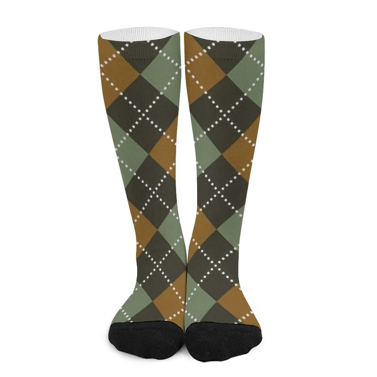 GZHJMY High Elasticity Compression Socks for Adult, Argyle Pattern Dark Grey Green High Knee ...