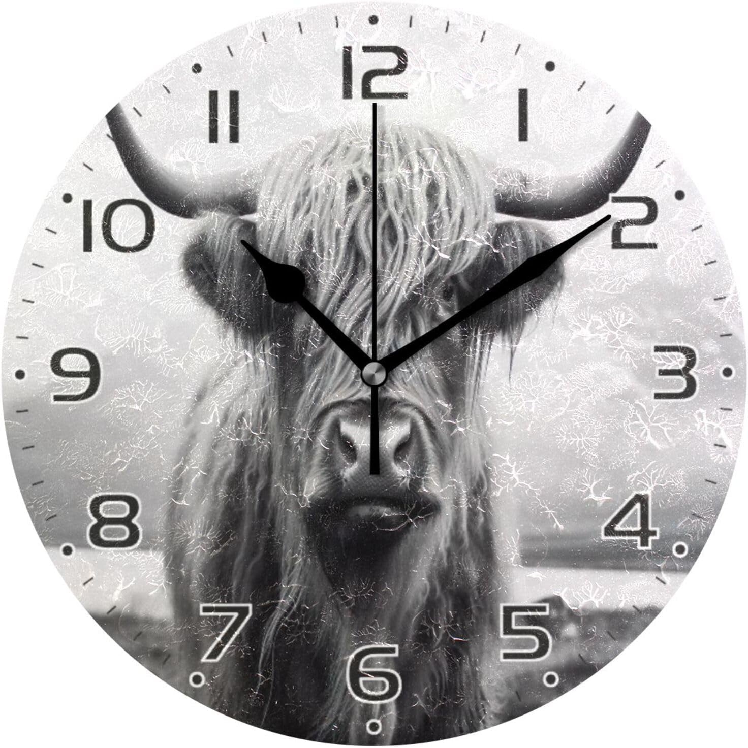 GZHJMY Highland Cow Clock Silent Round PVC Wall Clock Non Ticking ...