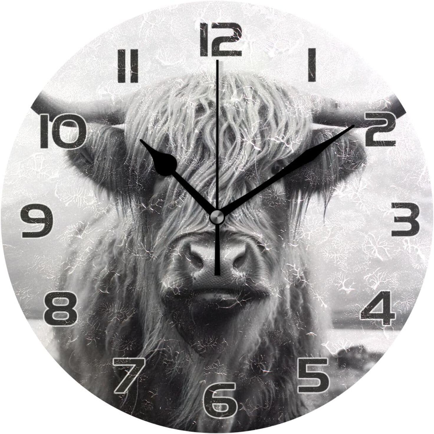 GZHJMY Highland Cow Clock Silent Round PVC Wall Clock Non Ticking ...