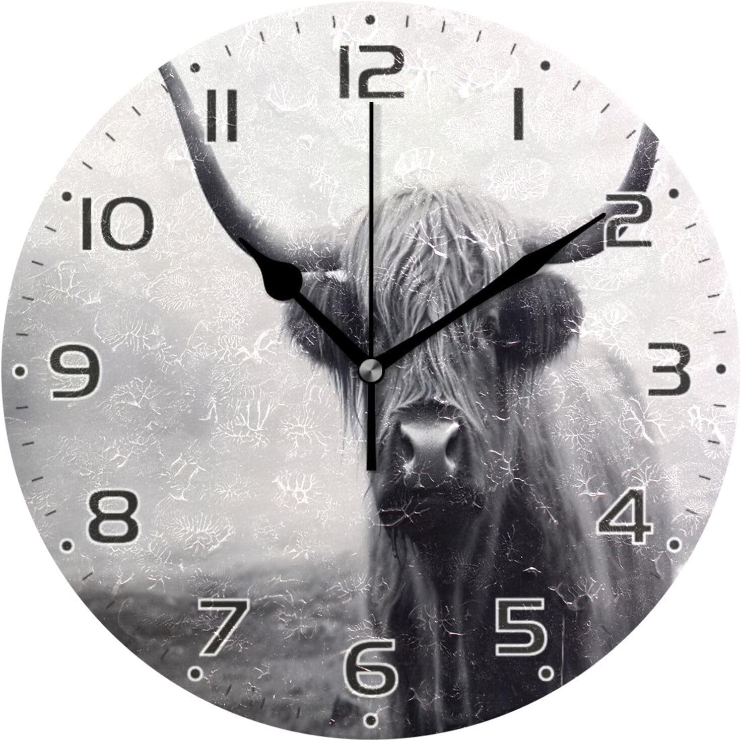 GZHJMY Highland Cow Clock Silent Round Wall Clock Non Ticking Battery ...