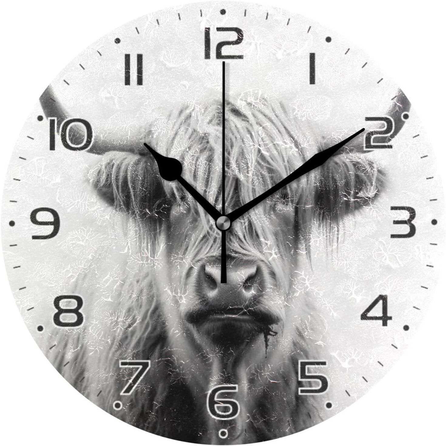 GZHJMY Highland Cow Clock Silent Round Wall Clock Non Ticking Battery ...