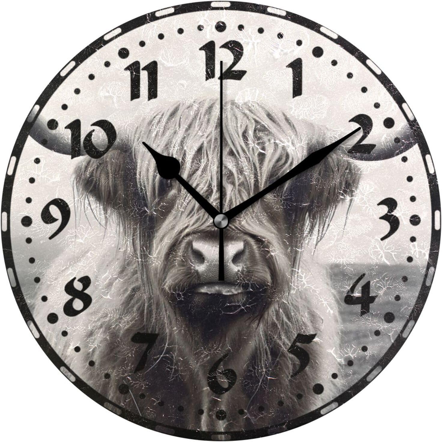 GZHJMY Highland Cow Grey Wall Clock, PVC Silent Non Ticking 10 Inch ...