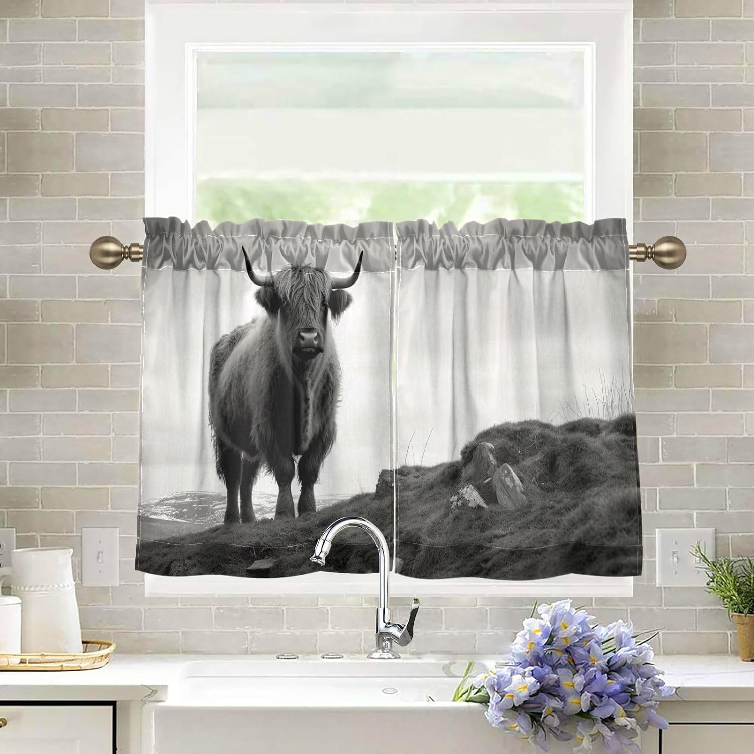 GZHJMY Highland Cow Half Window Tier Curtains 24 Inch Blackout Thermal ...