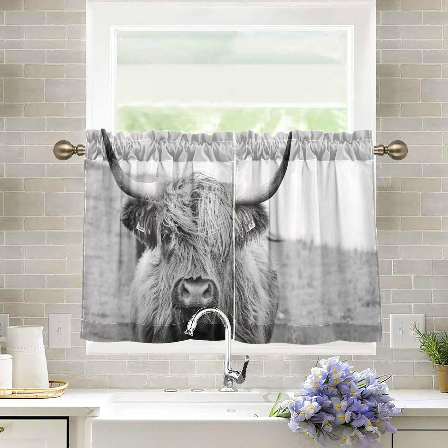 GZHJMY Highland Cow Half Window Tier Curtains 24 Inch Blackout Thermal ...