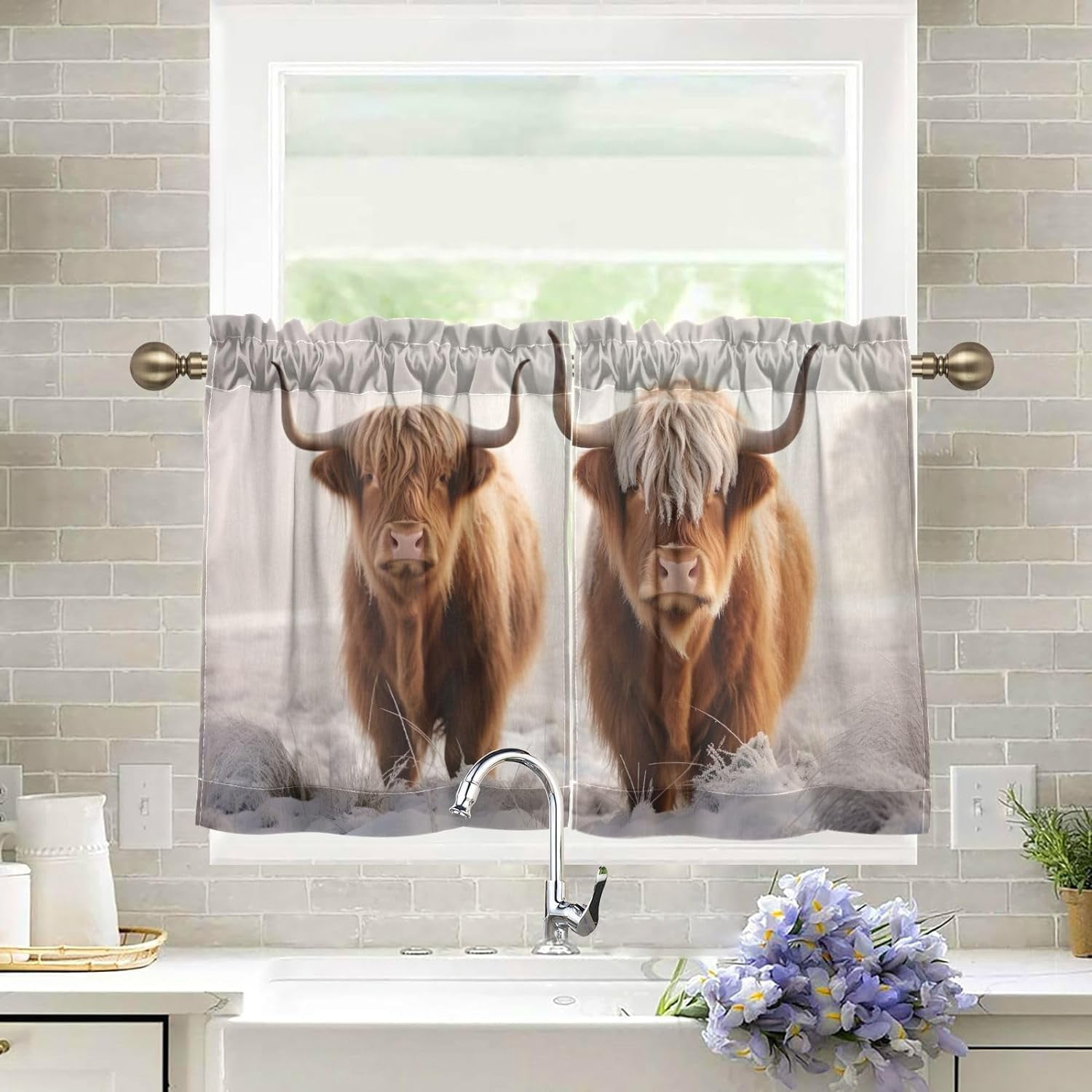 GZHJMY Highland Cow Half Window Tier Curtains 24 Inch Blackout Thermal ...
