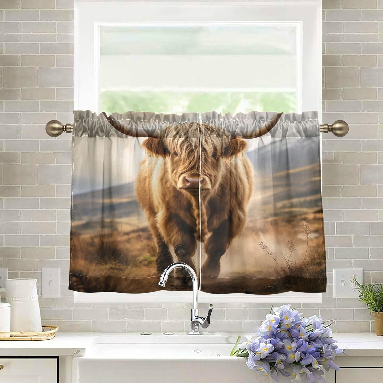 GZHJMY Highland Cow Half Window Tier Curtains 36 Inch Blackout Thermal ...