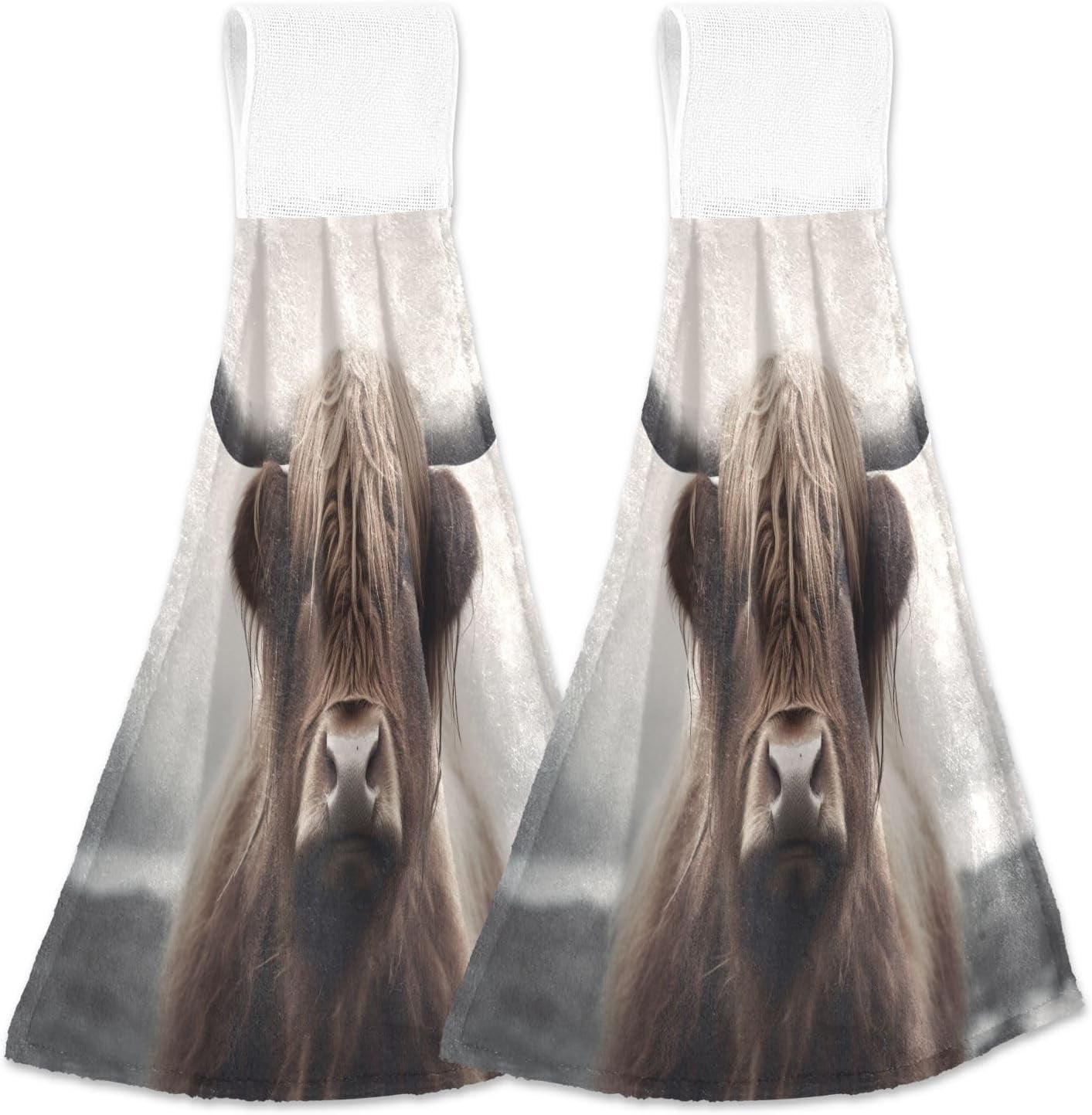 GZHJMY Highland Cow Hanging Tie Towels Set of 2, Soft Absorbent Kitchen ...