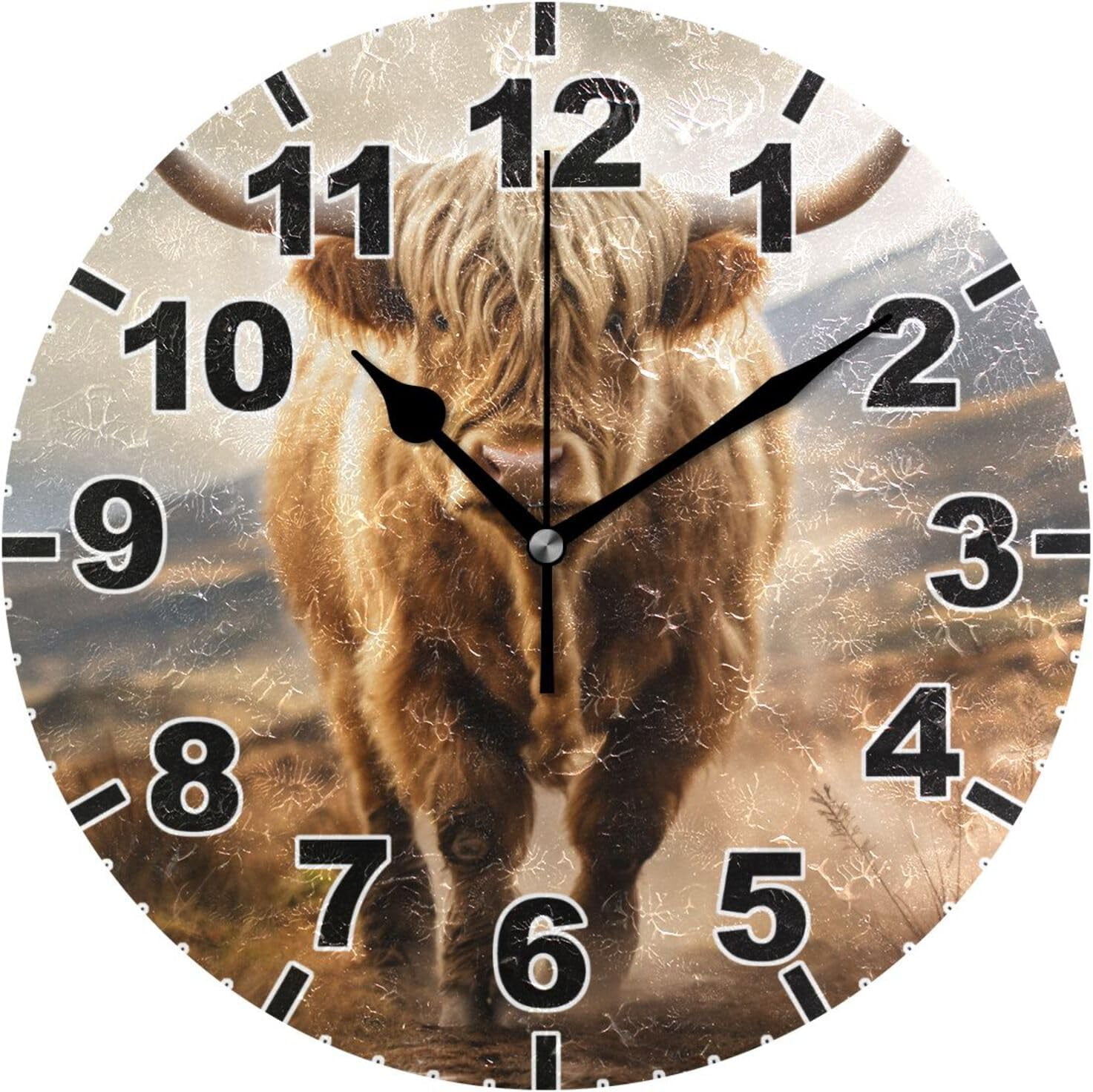 GZHJMY Highland Cow Round PVC Wall Clock, Battery Operated Silent Non ...