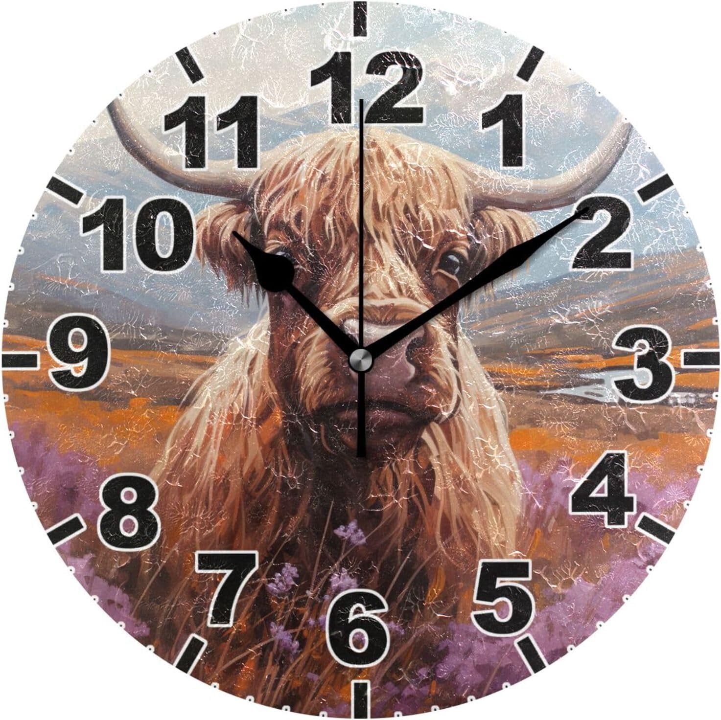 GZHJMY Highland Cow Round Wall Clock, Battery Operated Silent Non ...