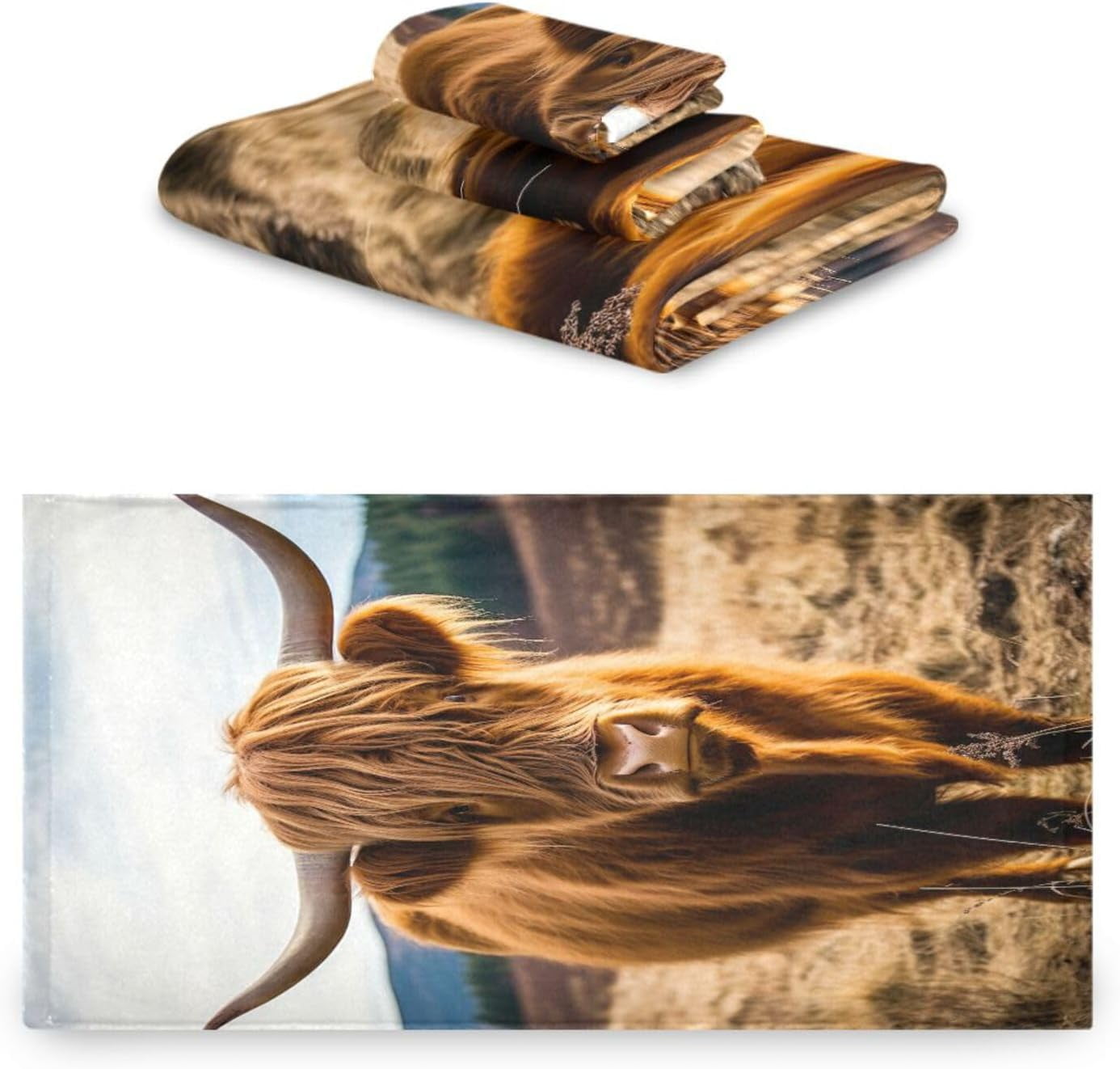 GZHJMY Highland Cow Towel Set of 3, Highly Absorbent Soft Towels with ...
