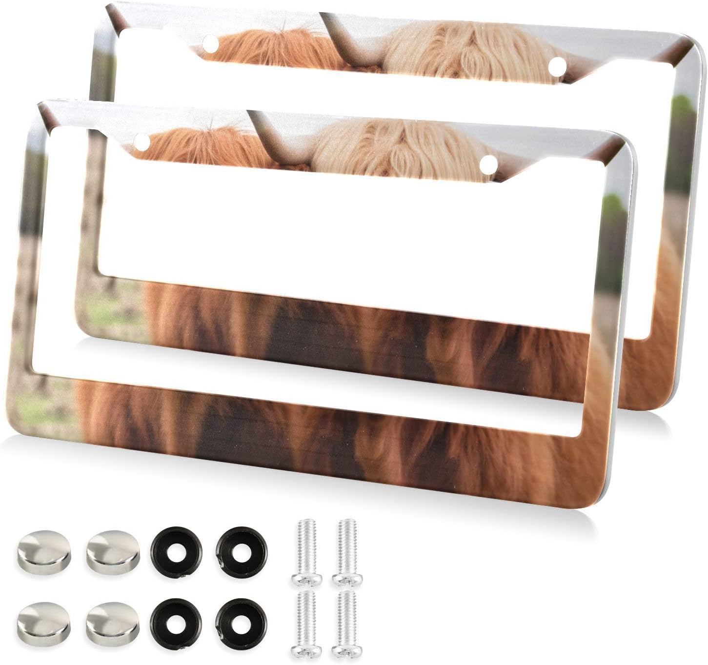 GZHJMY Highland Cows License Plate Frames 2 Pack Aluminum License Plate ...