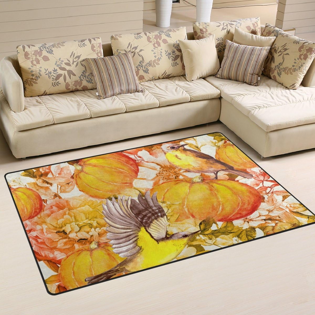 GZHJMY Holiday Area Rug 1.8'x2.7', Thanksgiving Pumpkins Birds Flowers ...
