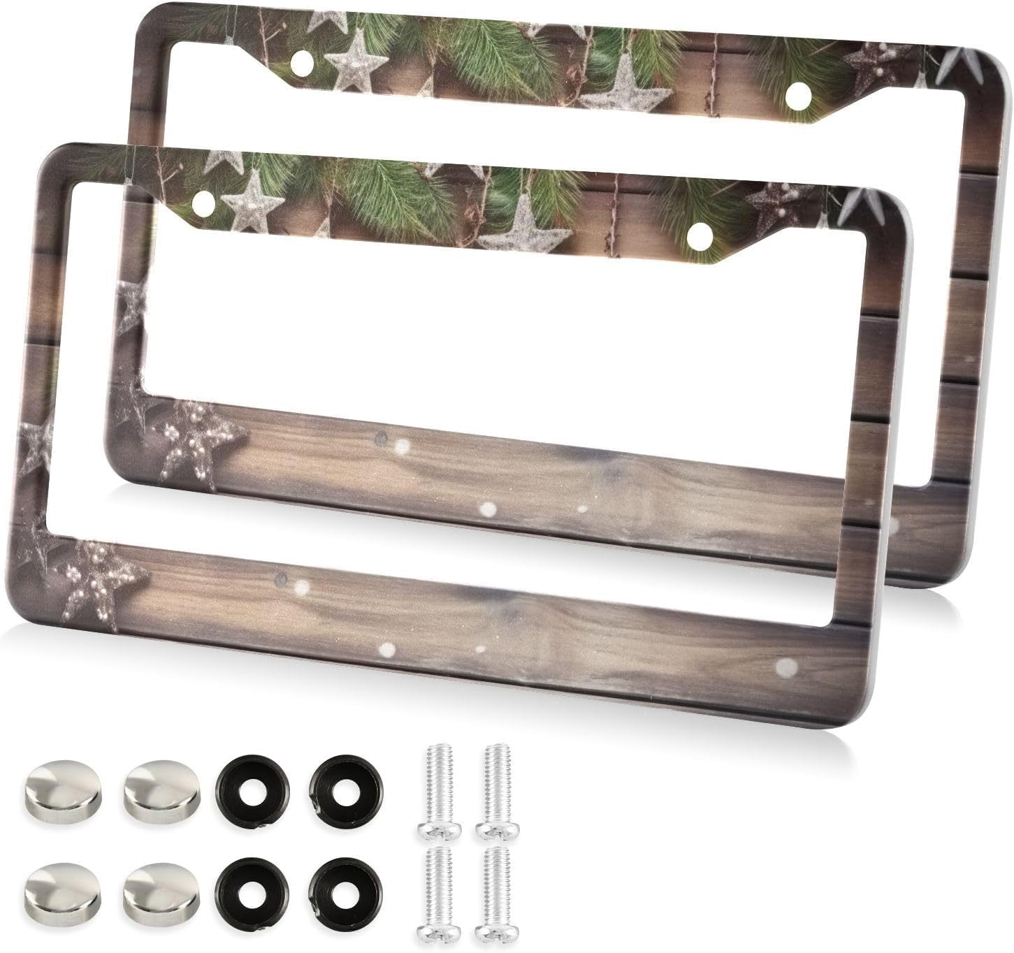 GZHJMY Holiday Wooden License Plate Frames 2 Pack Aluminum License ...