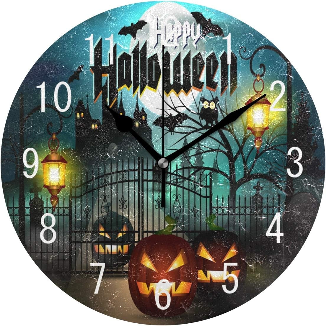GZHJMY Home Decor Happy Halloween Owl on Tree Moon Night Castle Round ...