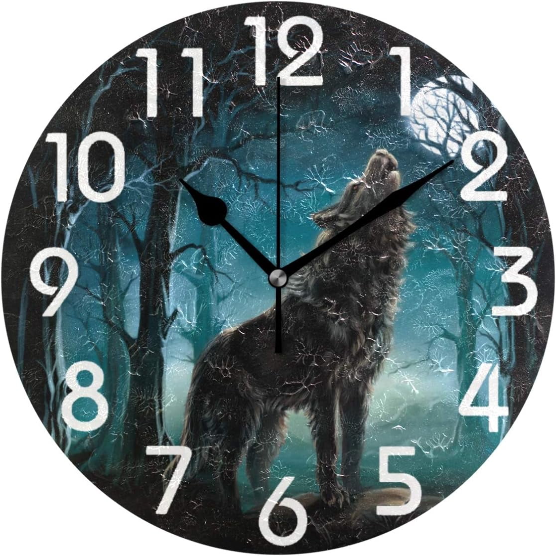 GZHJMY Horrible Night Roaring Wolf Print Round Wall Clock, 9.5 Inch ...