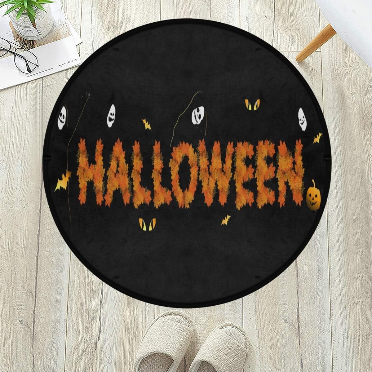 GZHJMY Horror Halloween Anti Fatigue Round Area Rug Maple Skull ...