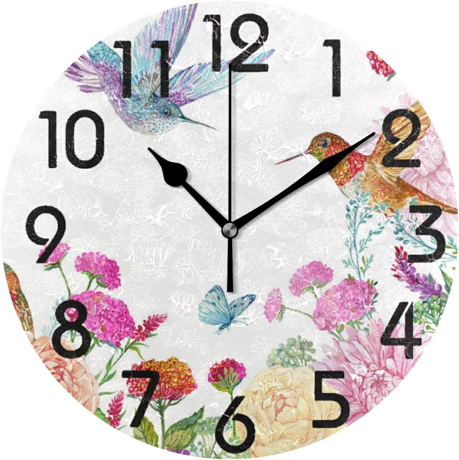 GZHJMY Hummingbird Flowers Butterfly Round Wall Clock, 9.5 Inch Battery ...