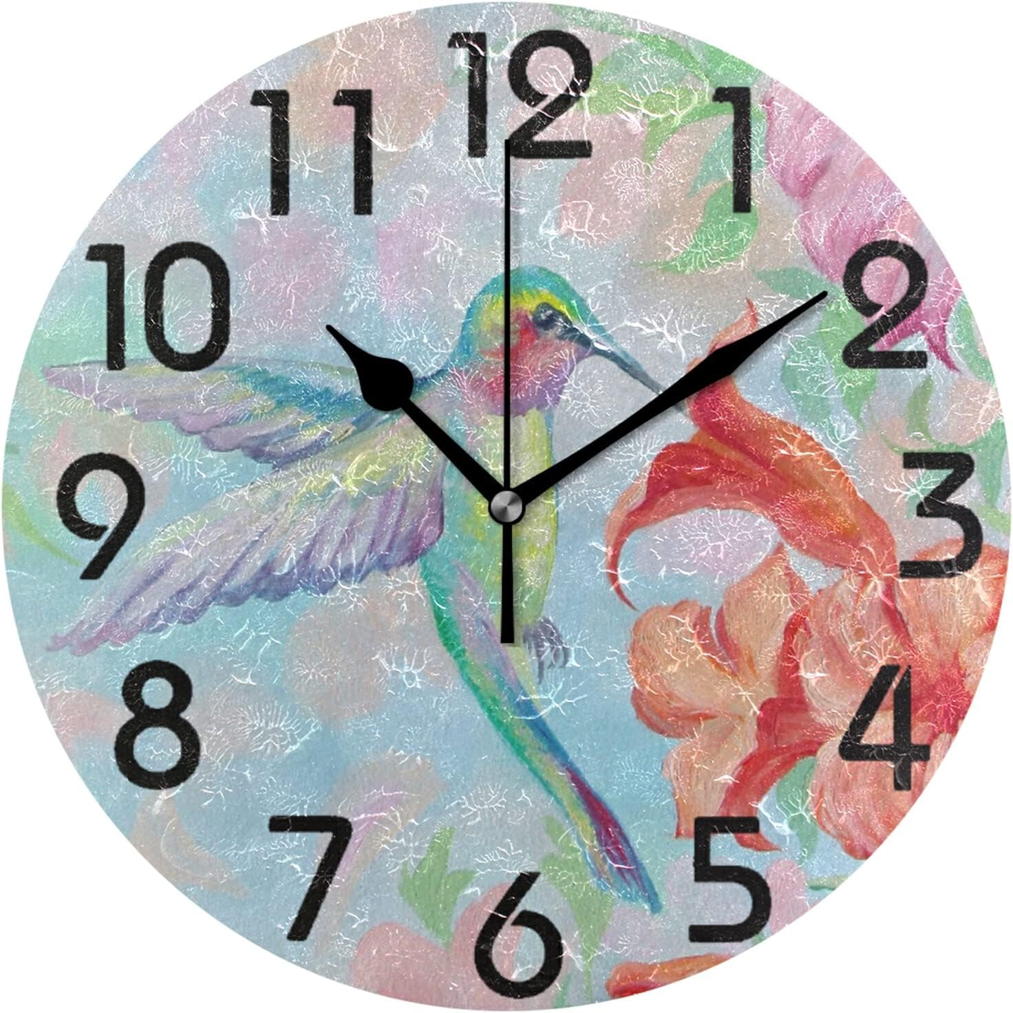 GZHJMY Hummingbird Foraging Flowers Round Wall Clock, 9.5 Inch Battery ...