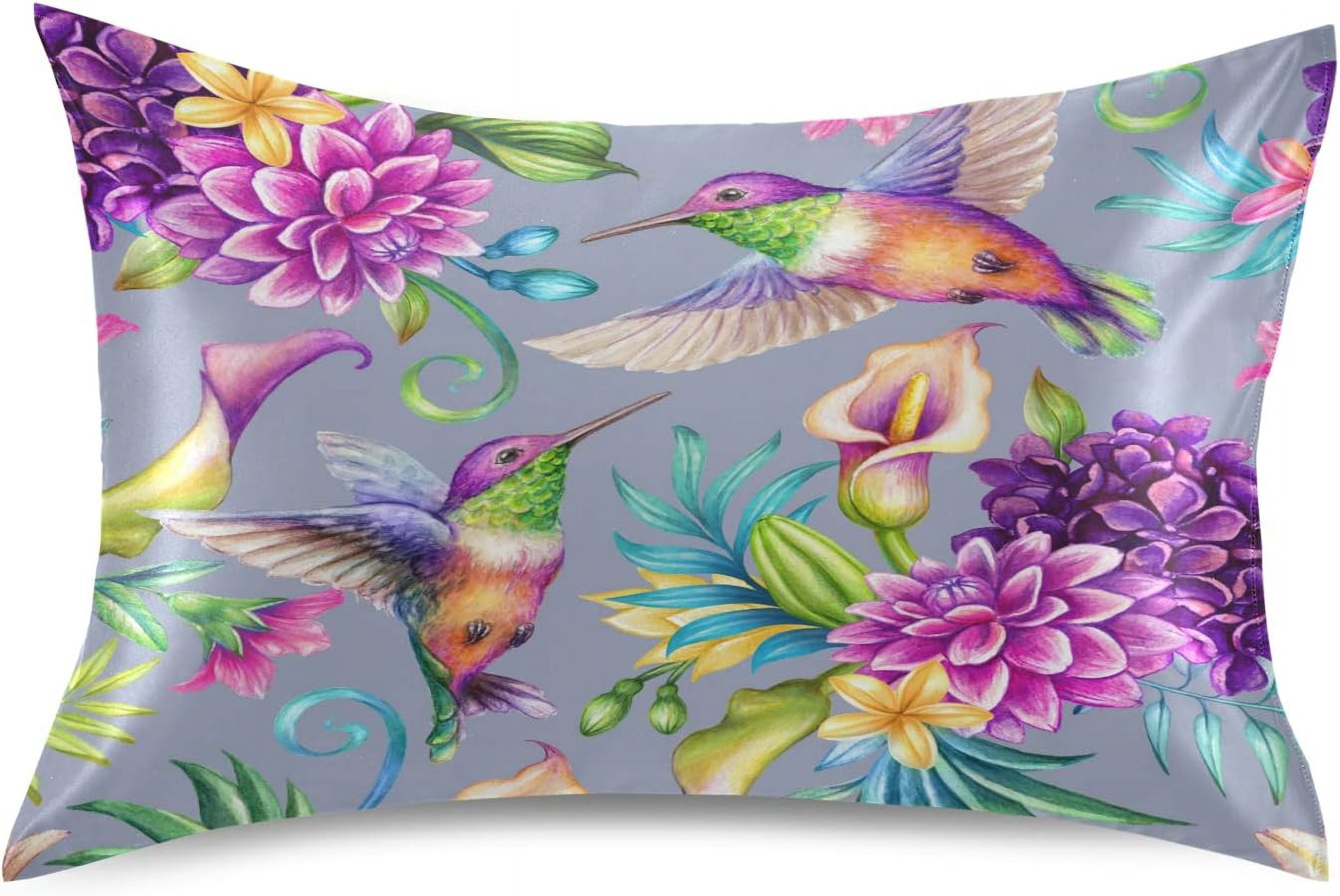 GZHJMY Hummingbird on Purple Flowers Silk Pillowcase,Breathable ...
