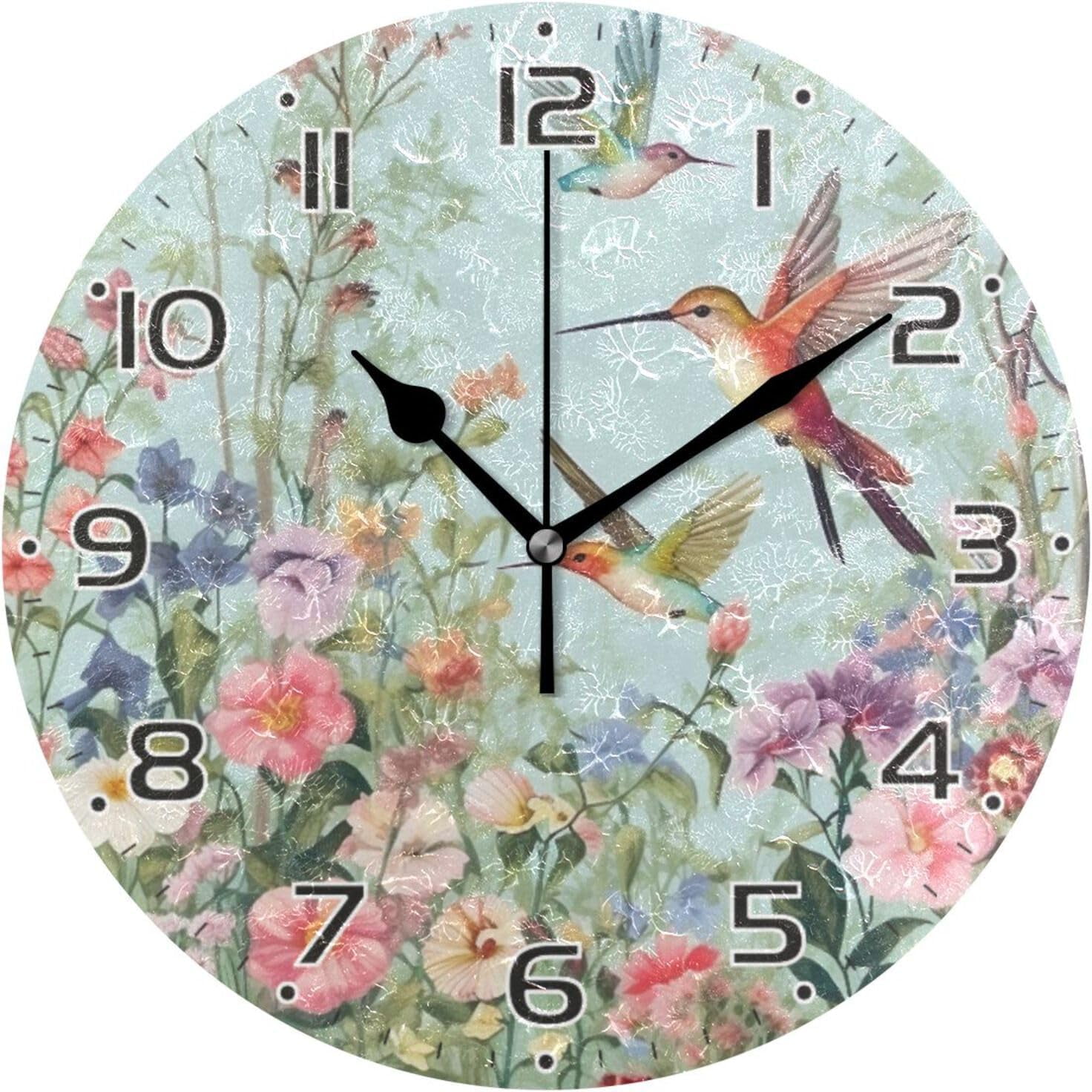 GZHJMY Hummingbirds Clock Silent Round Wall Clock Non Ticking Battery ...