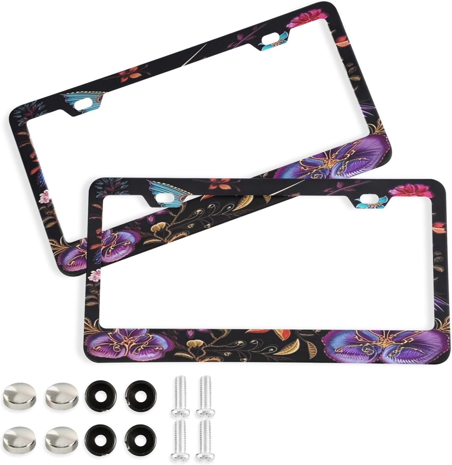 GZHJMY Hummingbirds Flowers License Plate Frames Set of 2, Universal ...