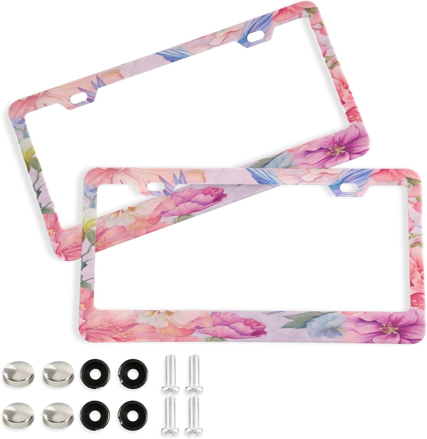 GZHJMY Hummingbirds Flowers License Plate Frames Set of 2, Universal ...