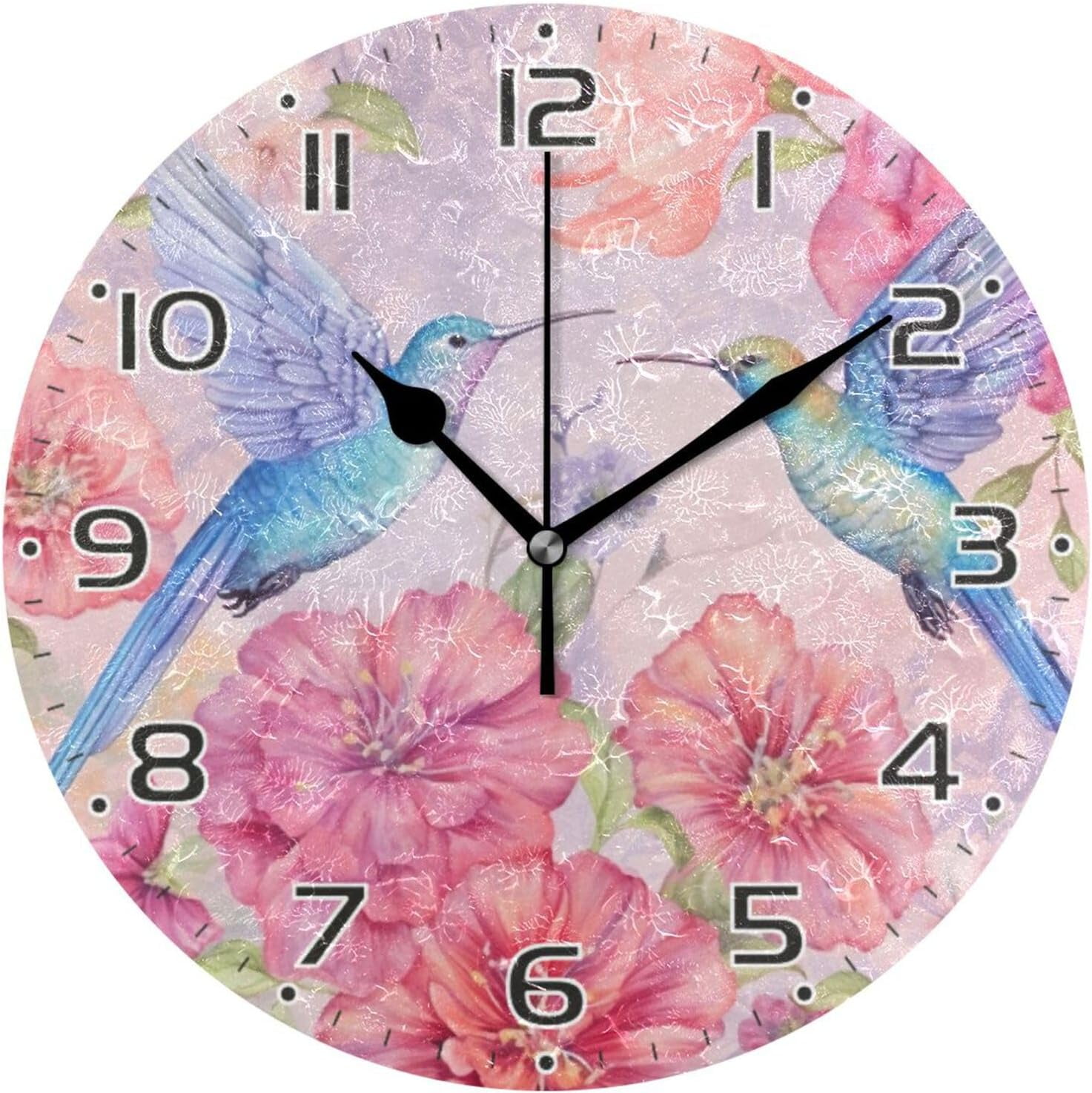 GZHJMY Hummingbirds Pink Clock Silent Round Wall Clock Non Ticking ...
