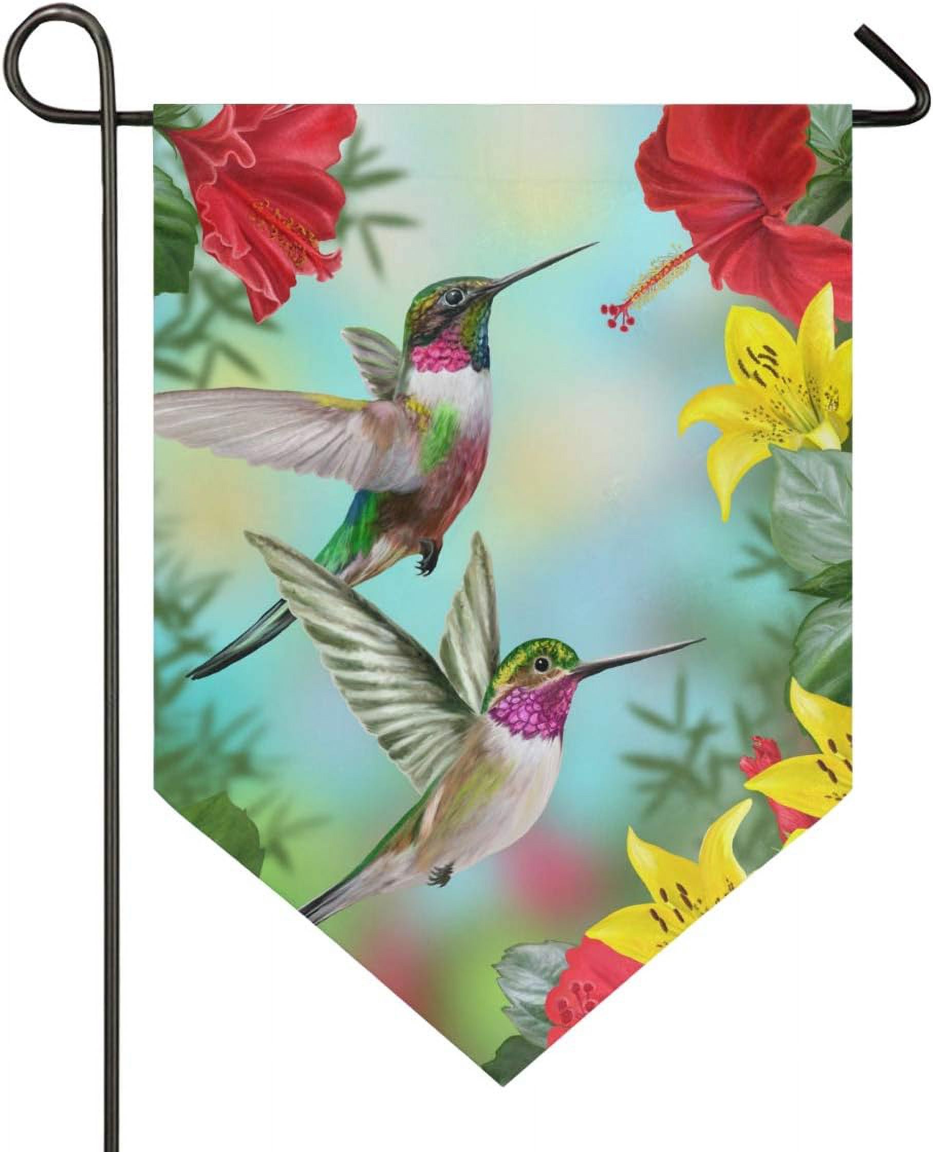 GZHJMY Hummingbirds Red Hibiscus Yellow Lilies Garden Flag 28 x 40 ...