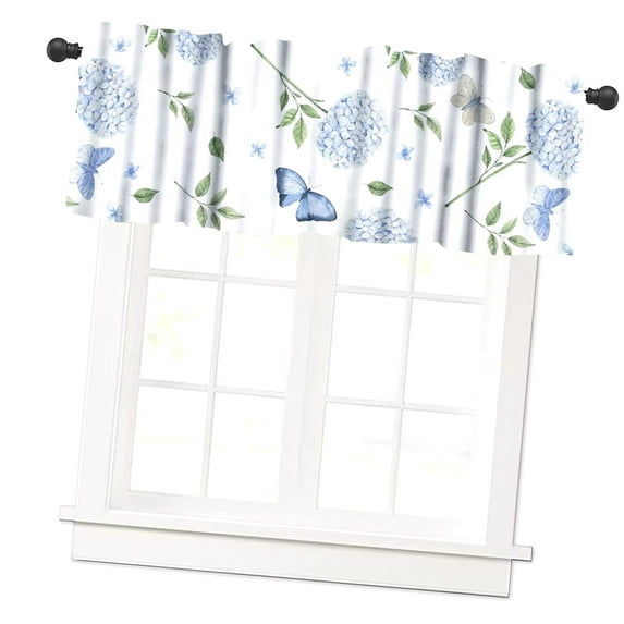 GZHJMY Hydrangea Window Valance, Moth Watercolor Blue Farmhouse Print ...