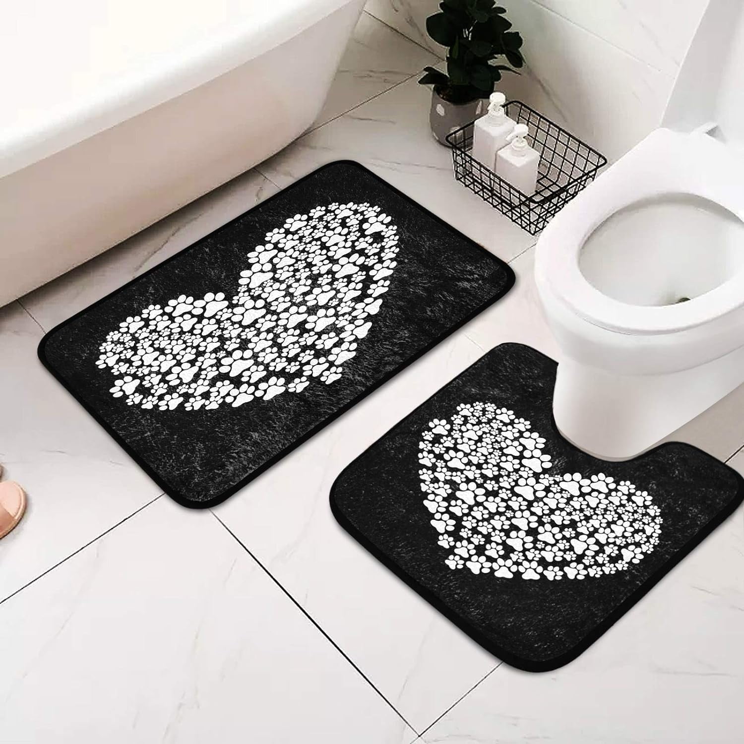 GZHJMY I Love Dog Paw Print Bathroom Rugs Set 2 Piece Non Slip ...