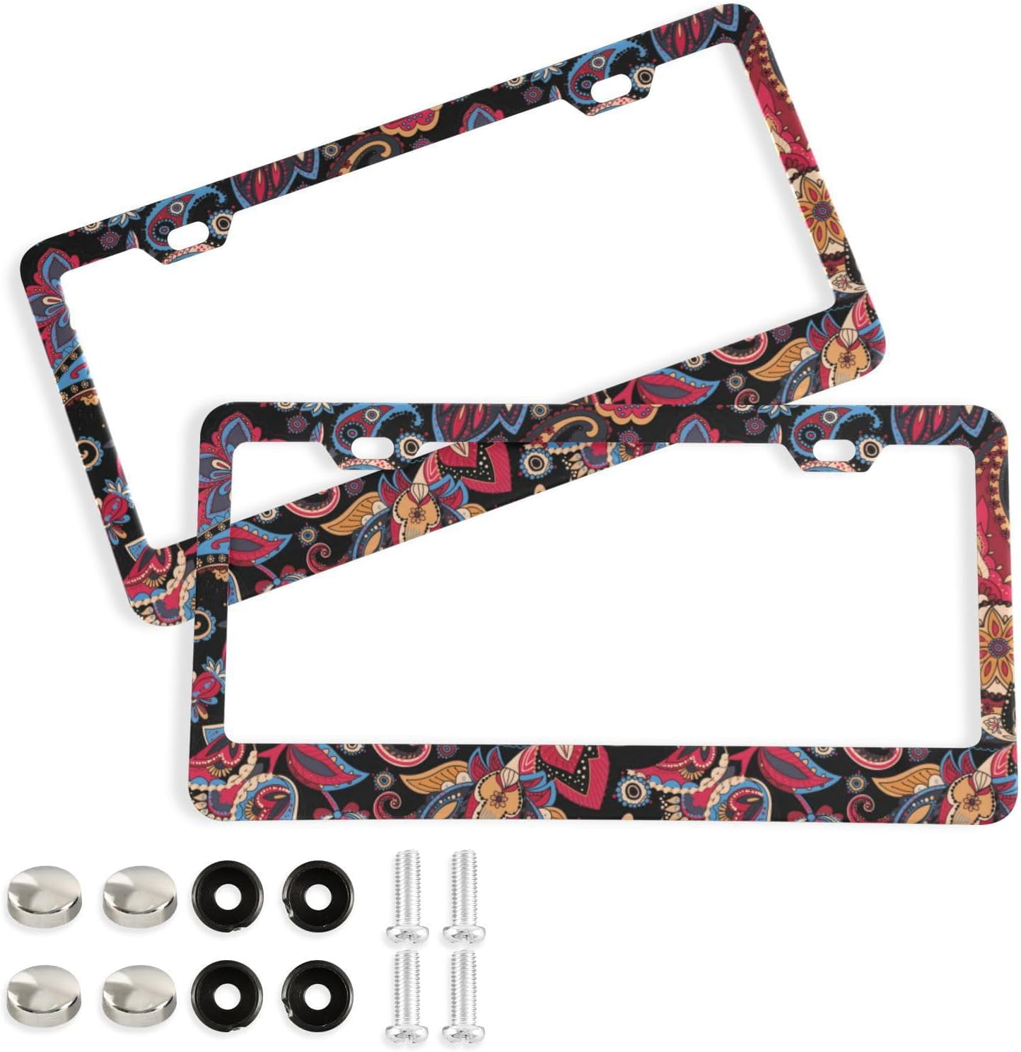 GZHJMY Indian Paisley Flower Ethnic Floral License Plate Frames for ...