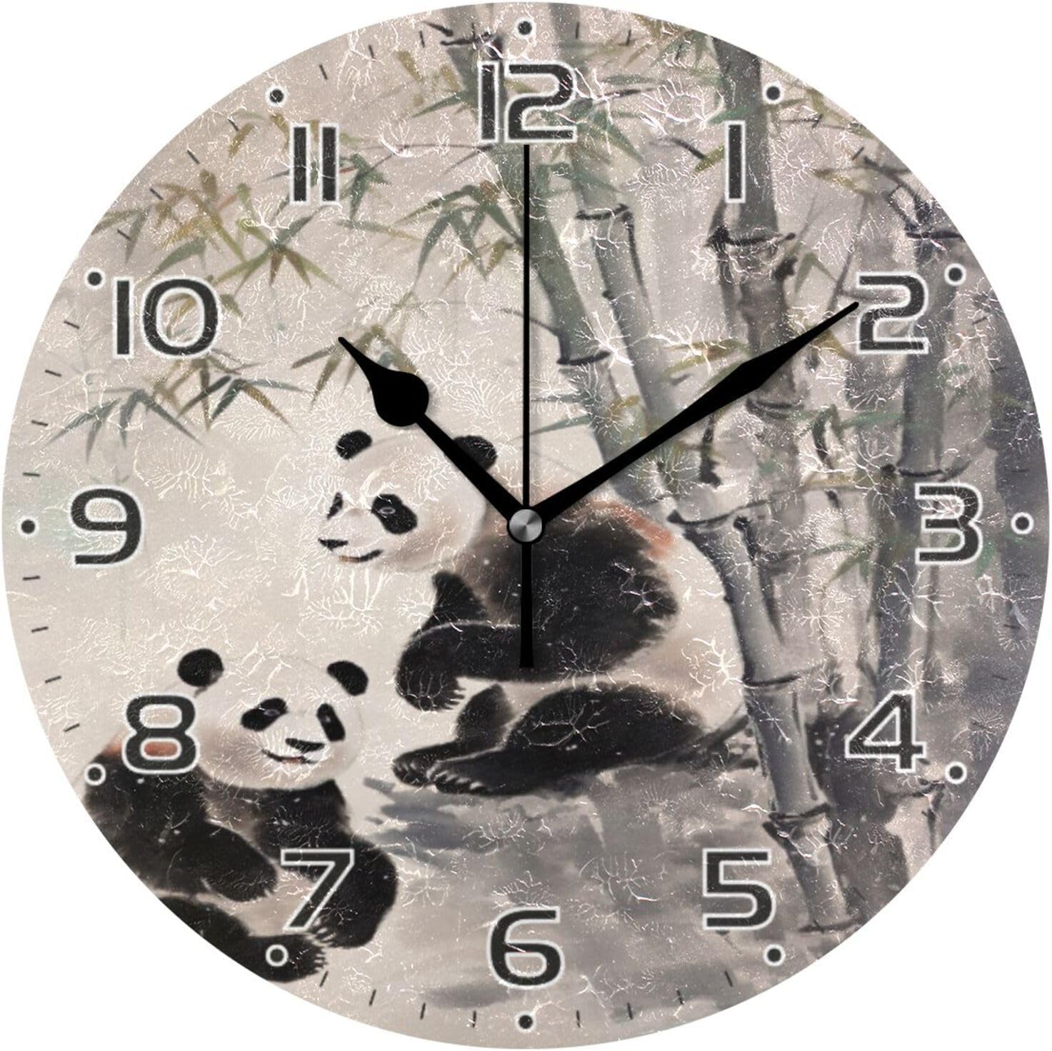 GZHJMY Ink Pandas Clock Silent Round PVC Wall Clock Non Ticking Battery ...