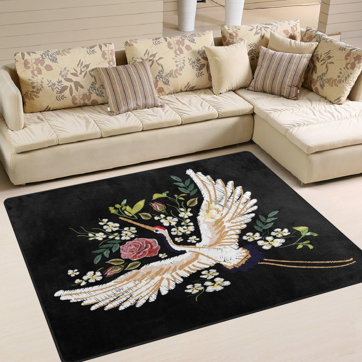 GZHJMY Japan Flower Crane Flying Area Rug Living Room Rugs - 5'3" x4 ...