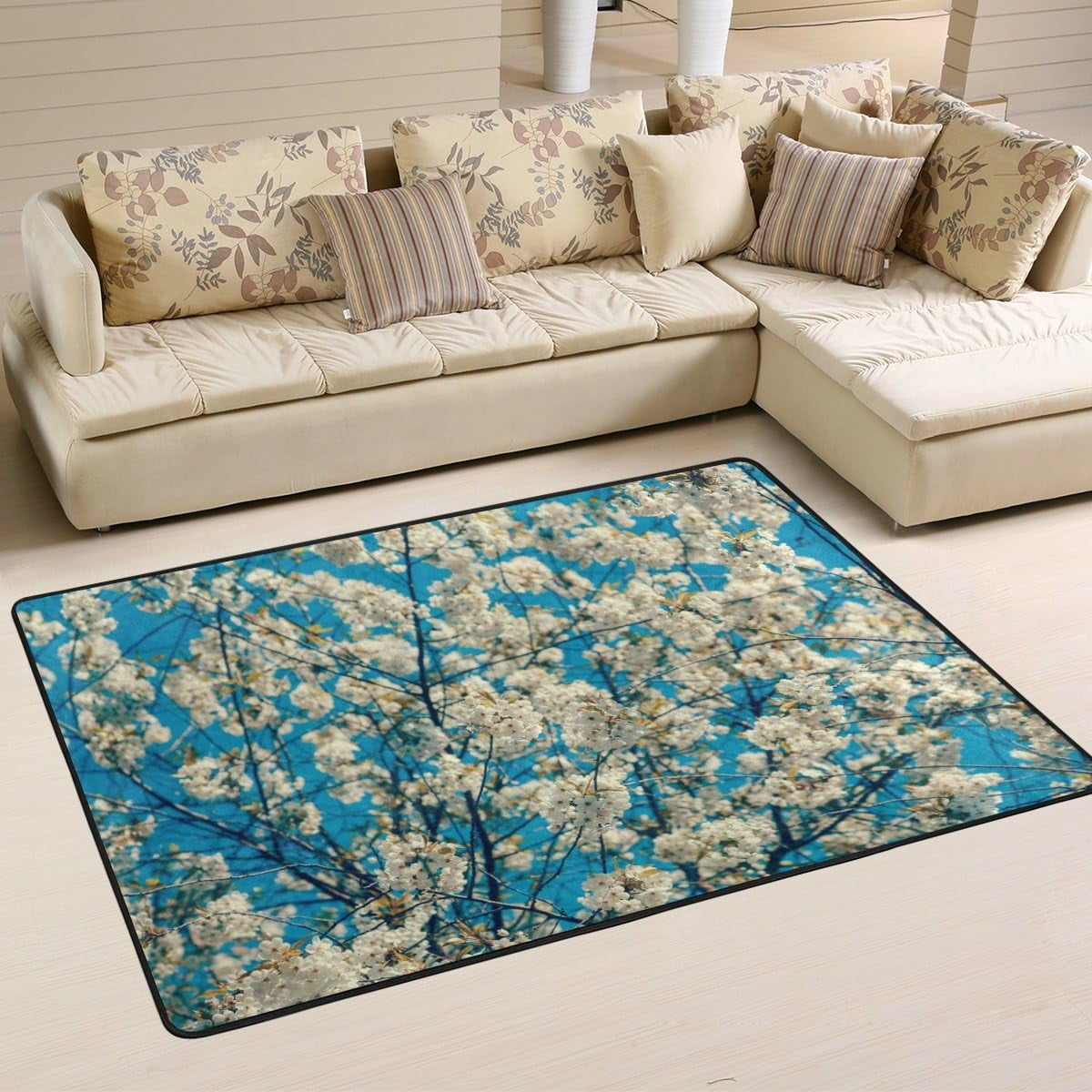 GZHJMY Japanese Area Rug 2'x3', Tree Branches with Cherry Flowers ...