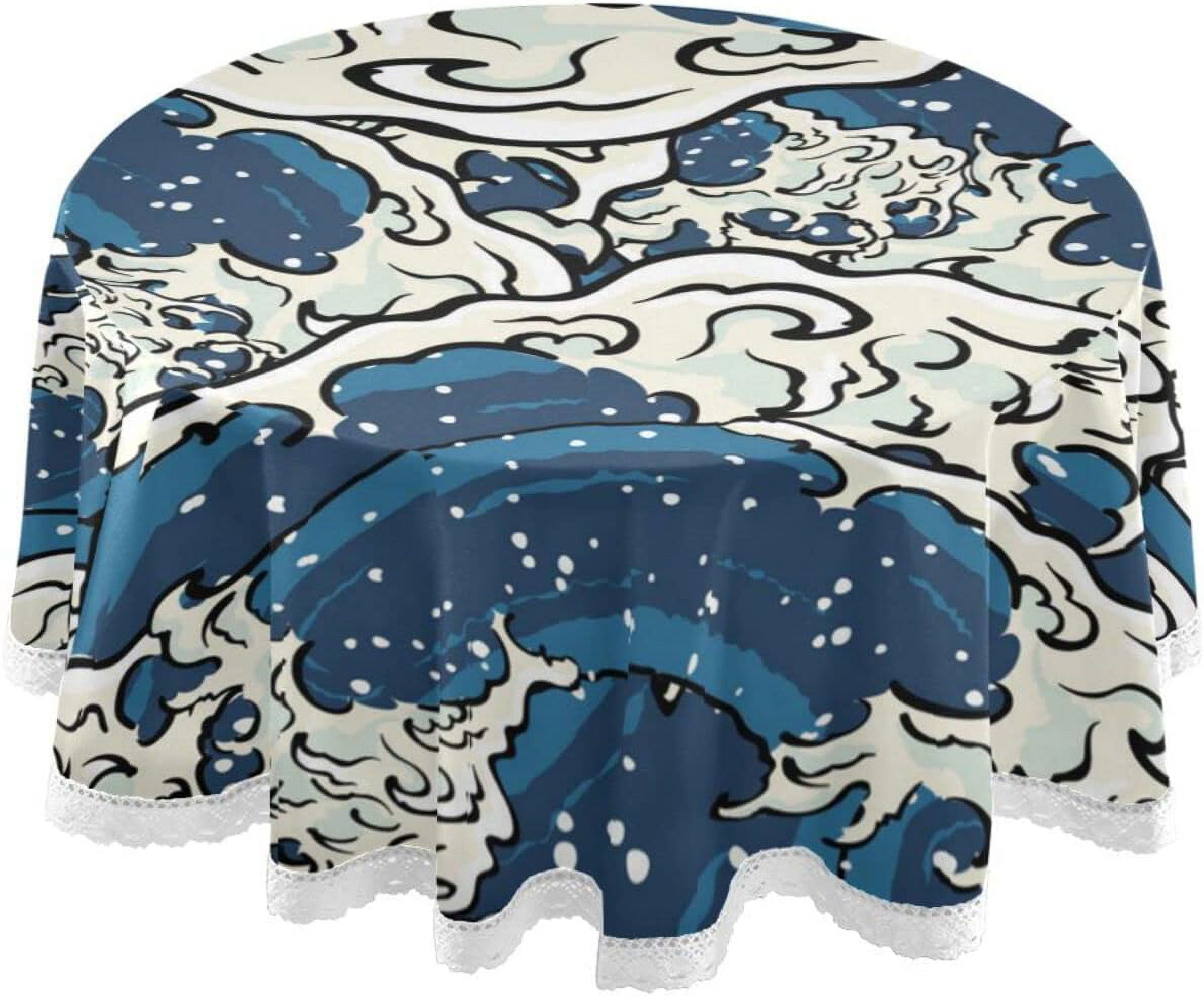 GZHJMY Japanese Ocean Wave Polyester Fiber Round Lace Tablecloth ...