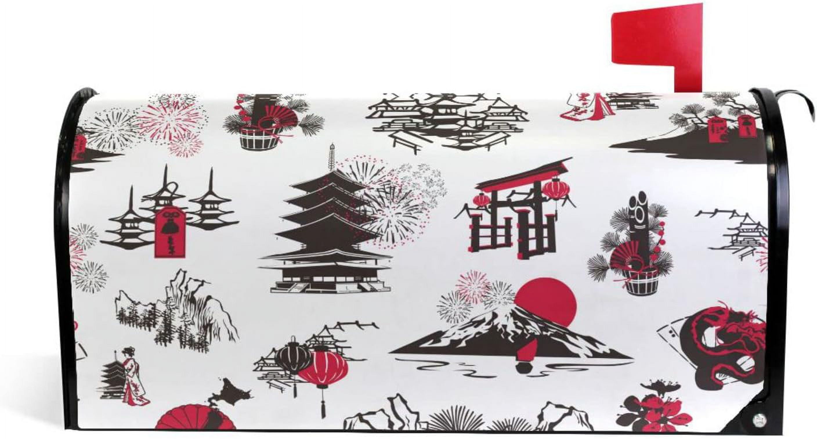 GZHJMY Japanese Pagoda Magnetic Mailbox Cover Large Size Mailbox Wraps ...