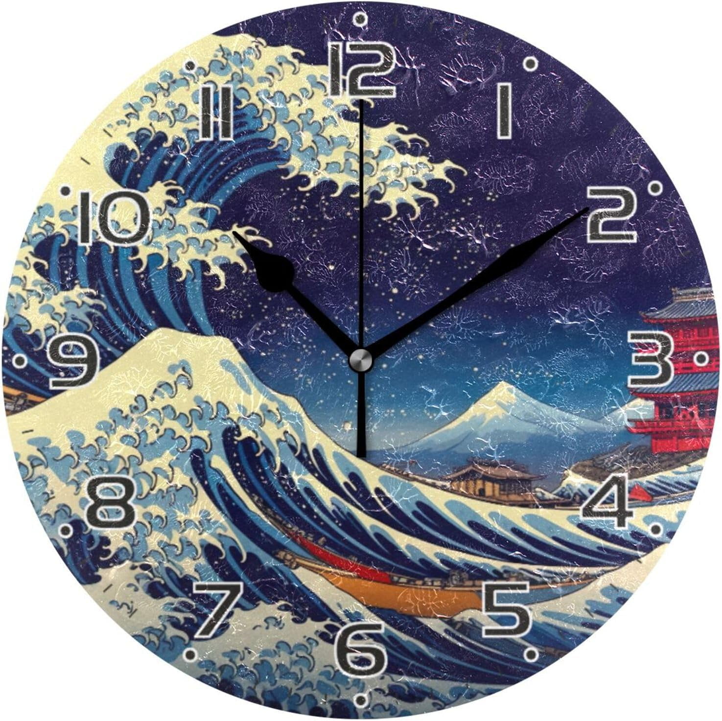 GZHJMY Japanese Wave Clock Silent Round Wall Clock Non Ticking Battery ...