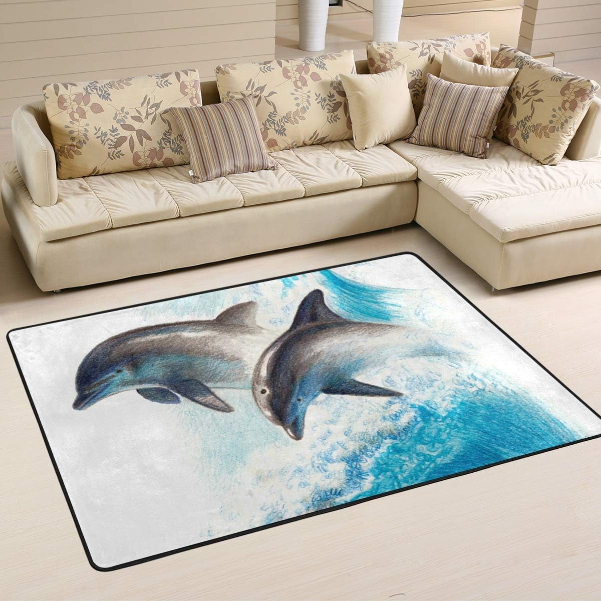 GZHJMY Jumping Dolphin Non Slip Area Rug for Living Dinning Room ...