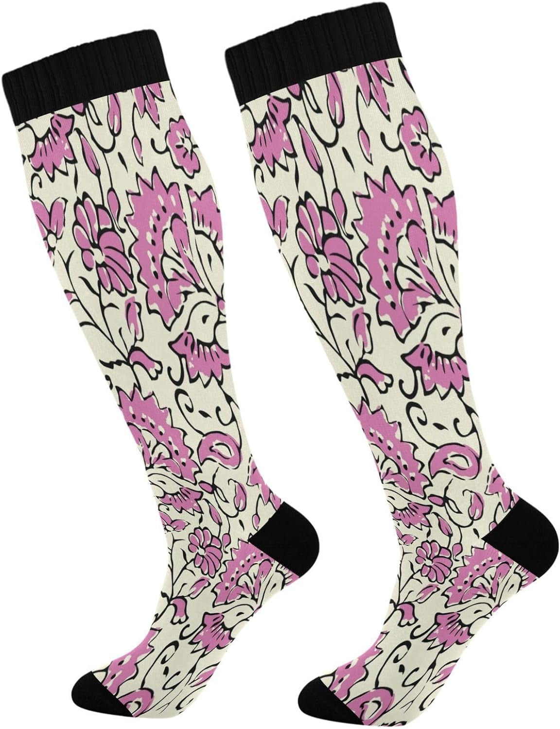 GZHJMY Kalamkari Block Print Compression Socks, Knee High Running Socks ...