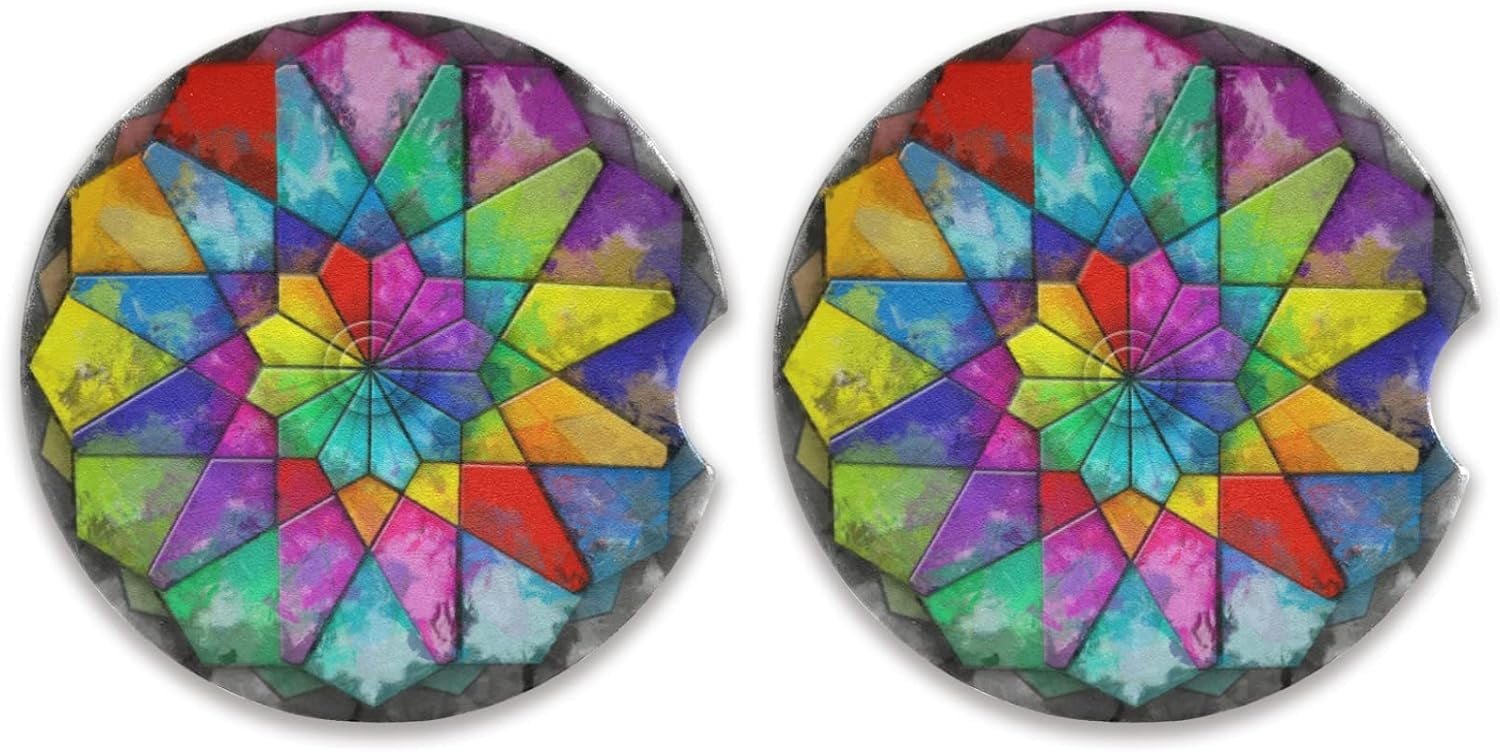 GZHJMY Kaleidoscope Mark Car Coasters 2 Pieces, Absorbent Ceramic Cork ...
