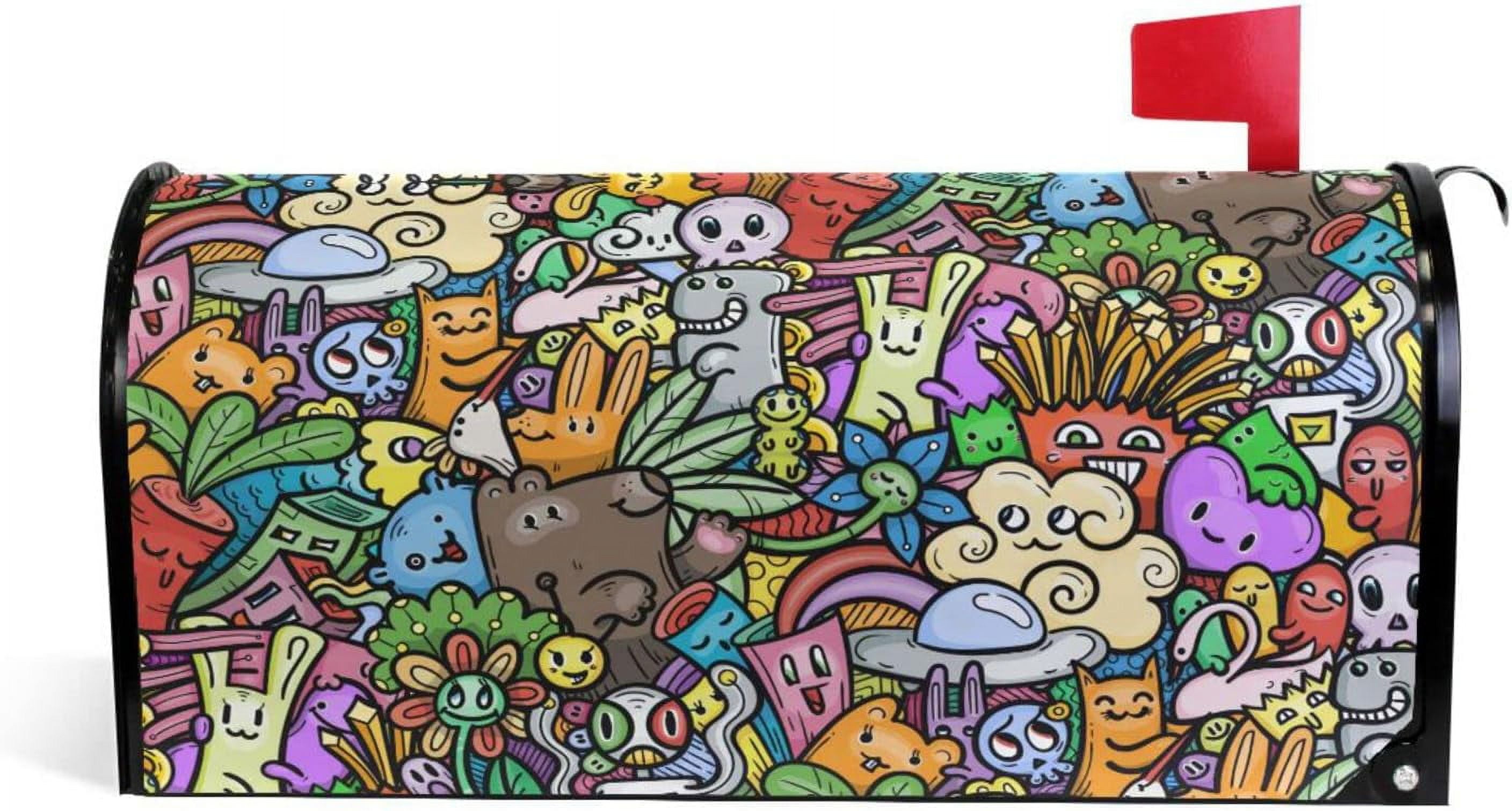 GZHJMY Kawaii Doodle Cute Animals Monsters Magnetic Mailbox Cover Large ...
