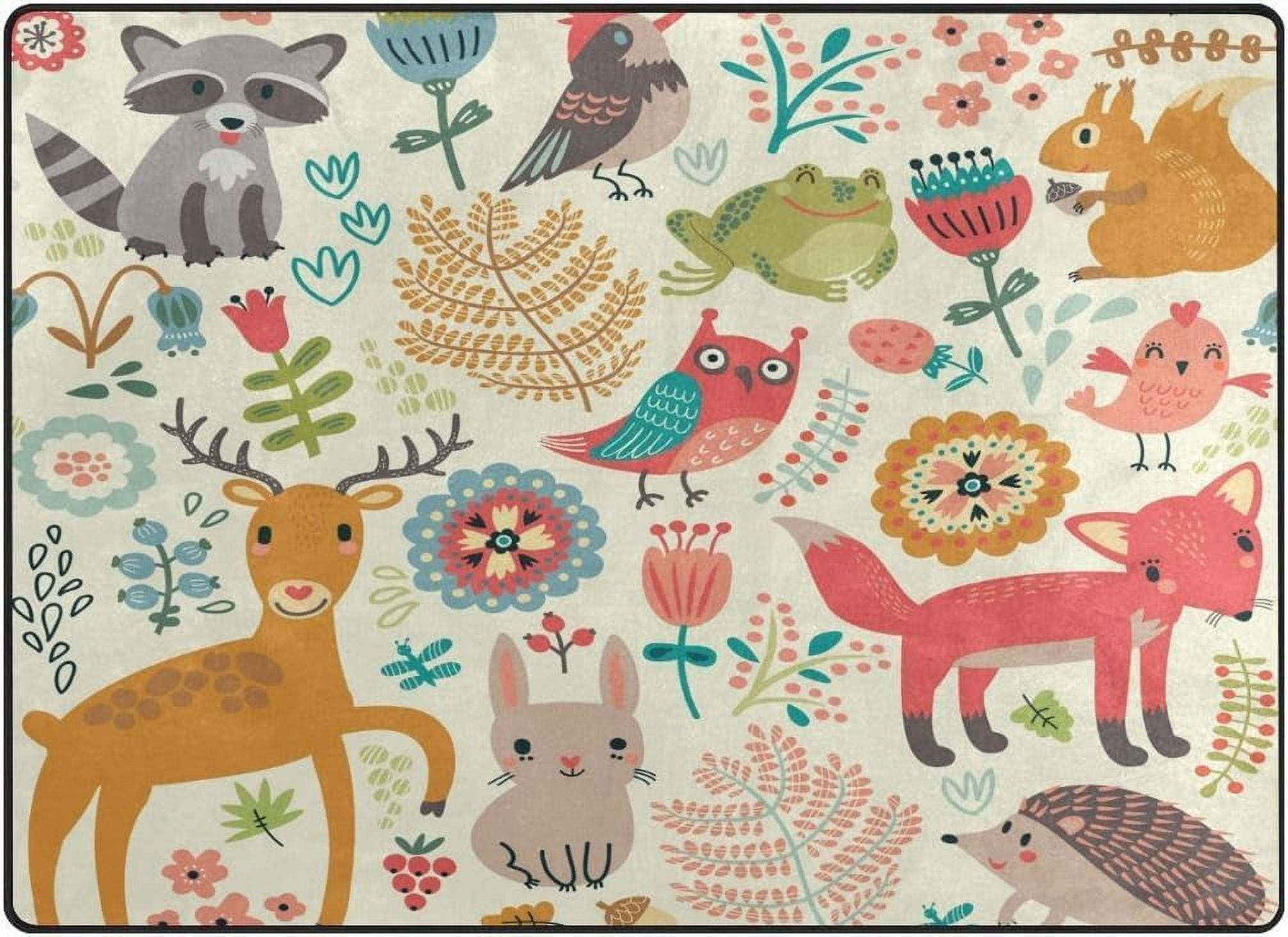GZHJMY Kids Nursery Area Rugs Soft Foam Forest Animals Plants Owls Fox ...