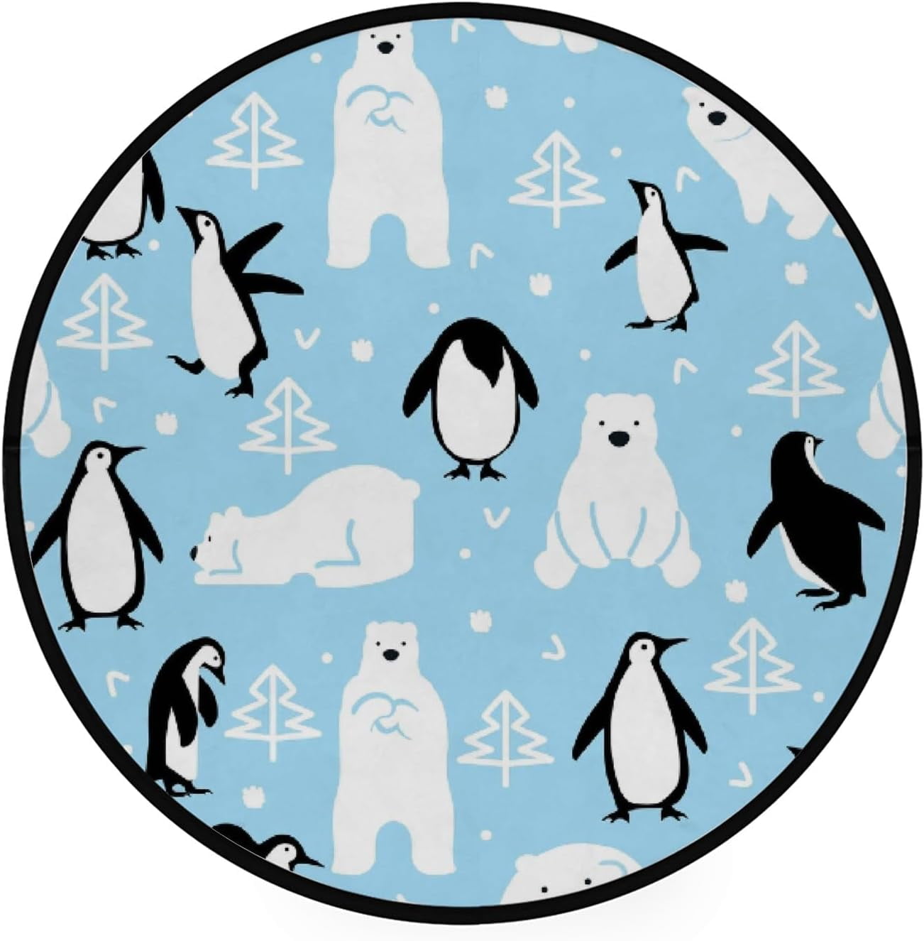 GZHJMY Kids Round Nursery Area Rug 3 ft Polar Bears with Penguins Play ...