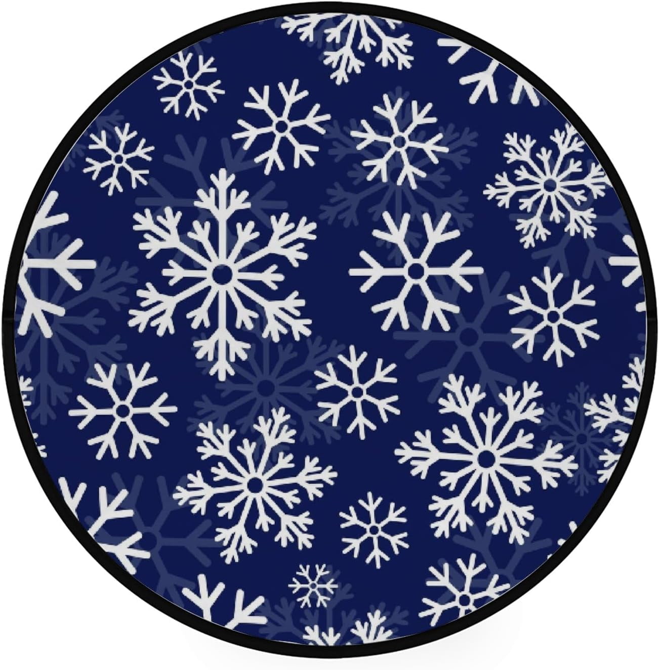 GZHJMY Kids Round Nursery Area Rug 3 ft White Snowflakes Dark Blue ...