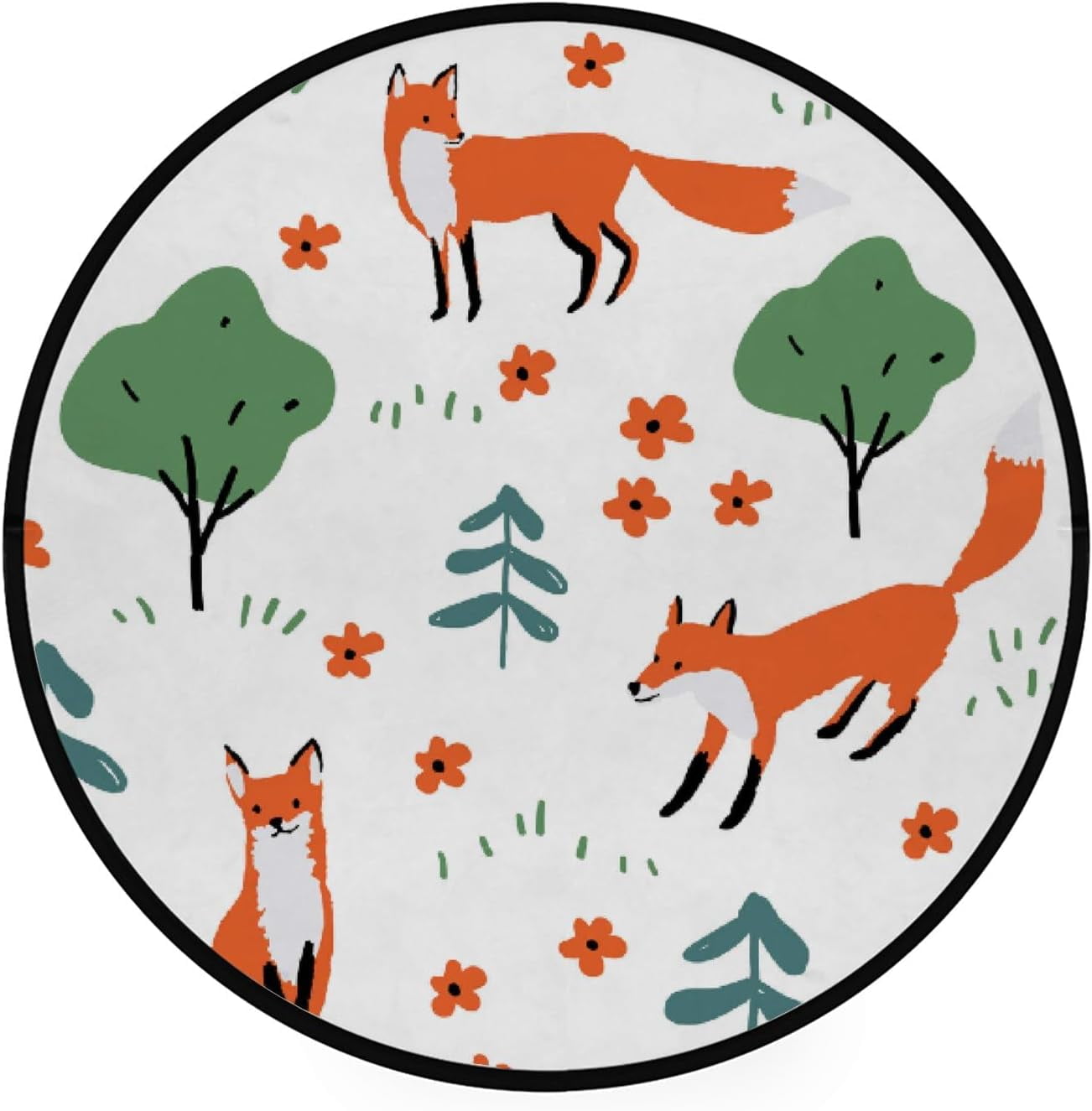GZHJMY Kids Round Nursery Area Rug 4 ft Red Foxes in The Woodland Trees ...