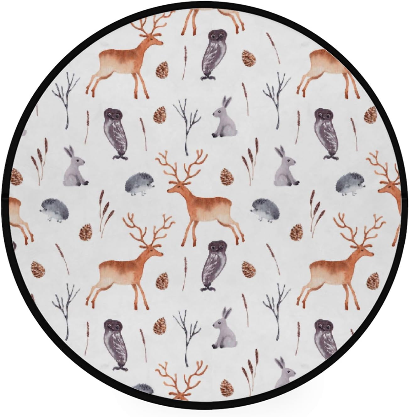 GZHJMY Kids Round Nursery Area Rug 4 ft Winter Forest Animals Deer Owl ...