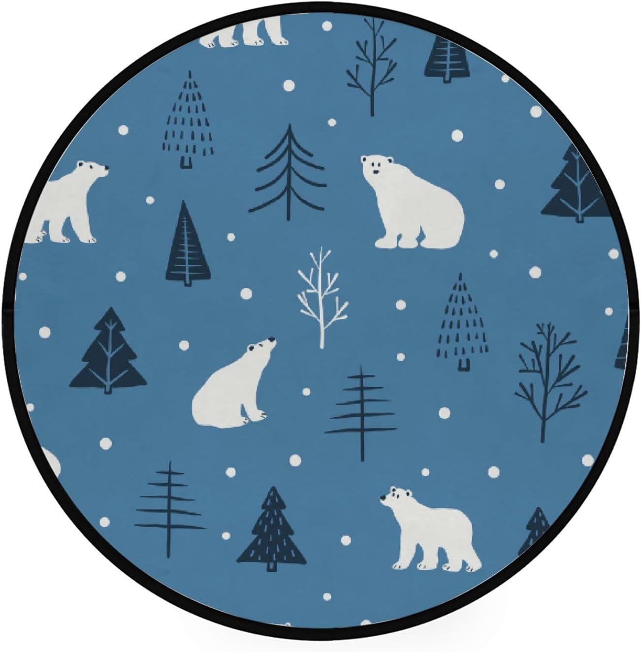 GZHJMY Kids Round Nursery Area Rug 5 ft Polar Bears in Snowy Forest ...