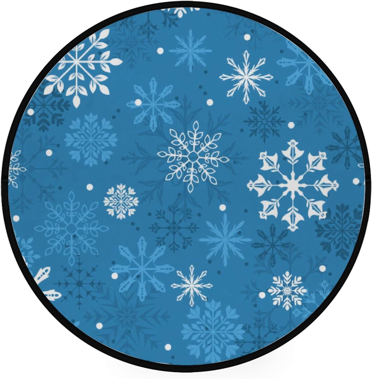 GZHJMY Kids Round Nursery Area Rug 5 ft Snowflakes Xmas Blue Washable ...