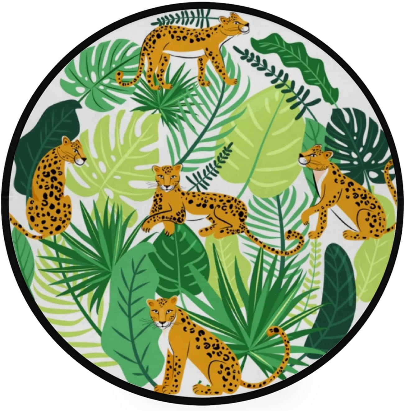GZHJMY Kids Round Nursery Area Rug Jungle Leopards 4Ft Washable Non ...